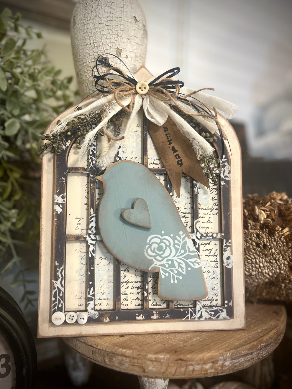 Bird with Vintage Gate Frame – Grace and Tattered Lace