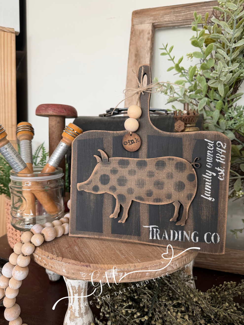 Rustic Pig on Bread Board #405 – Grace and Tattered Lace