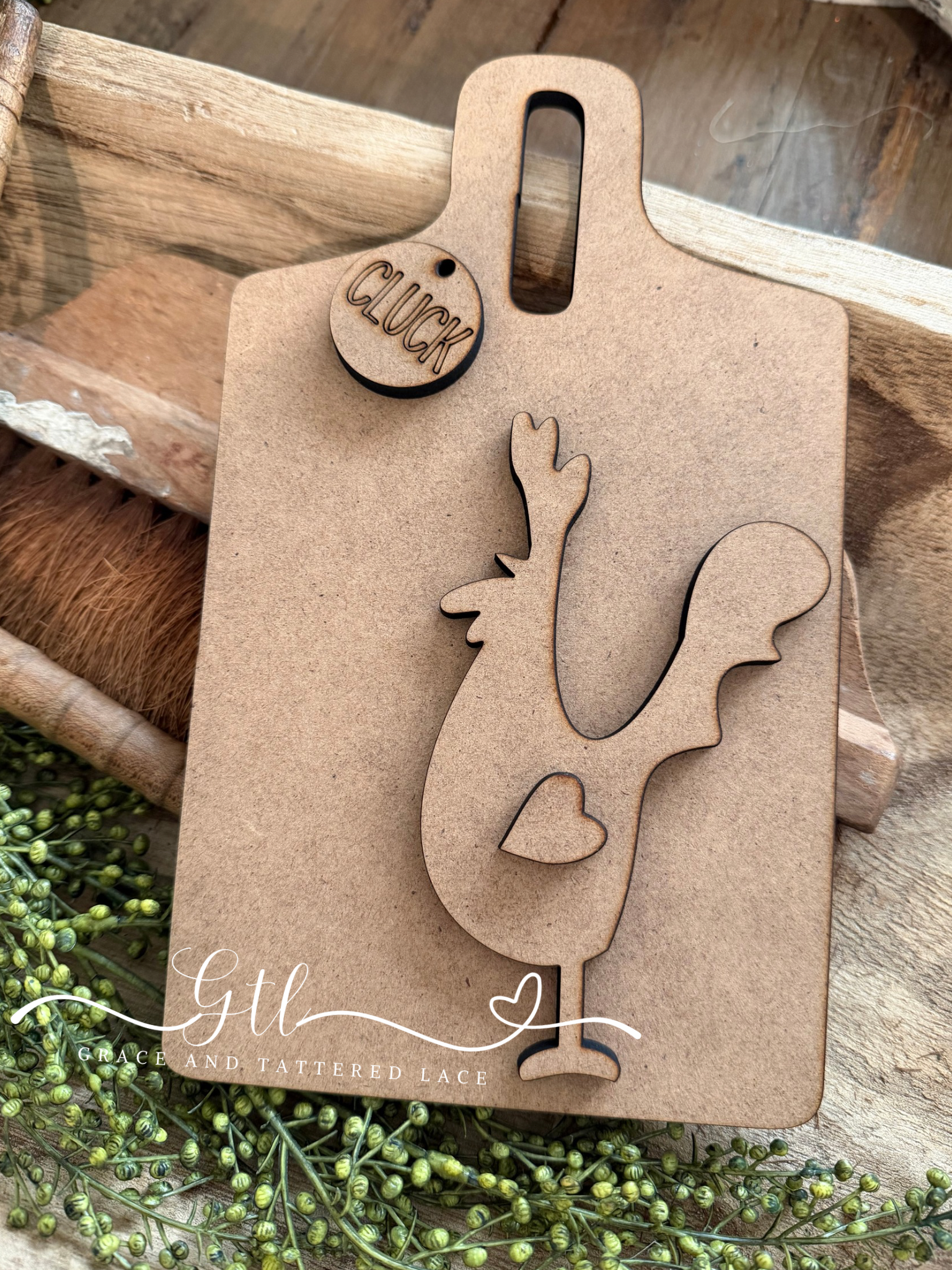 Wonky Rooster on Bread Board #406 – Grace and Tattered Lace