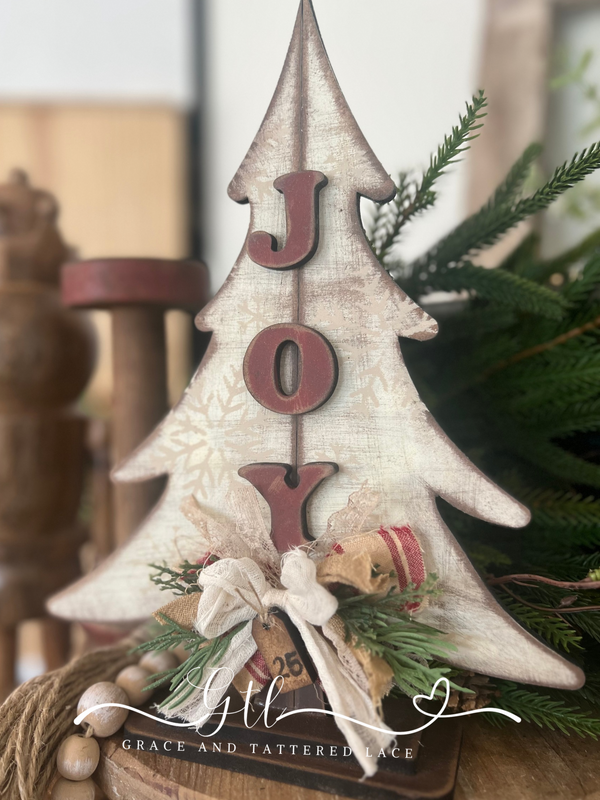 Wonky Rustic "JOY" Christmas Tree #364 – Grace and Tattered Lace